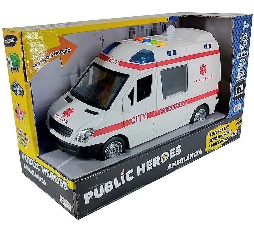 MINI VEÍCULO AMBULÂNCIA RESGATE - COM LUZ E SOM - SHINY TOYS